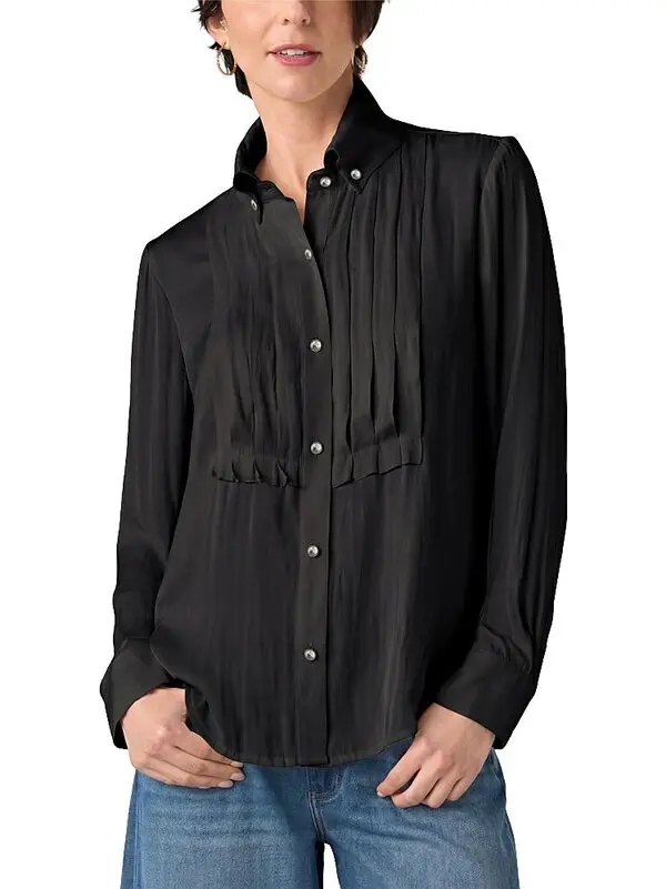 LIVERPOOL High Collar Tuxedo Shirt - Black