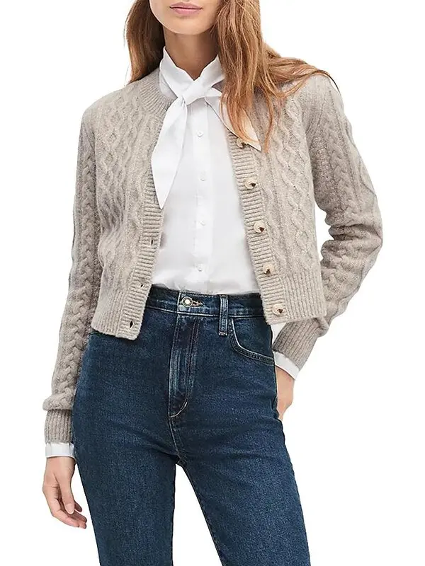 FAVORITE DAUGHTER The Eleanor Cable Knit Cardigan Sweater - Basmati