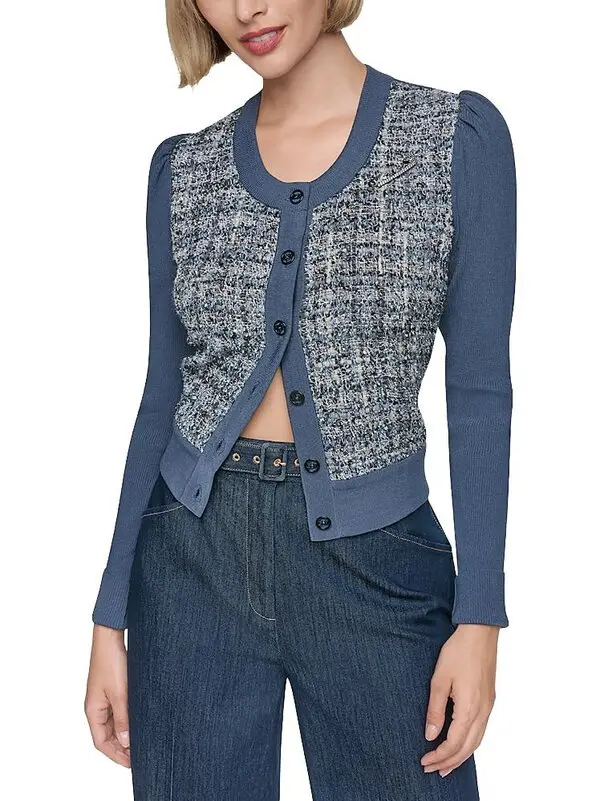 Sonia Rykiel Paris Tweed Front Ribbed Jacket - Indigo Multi