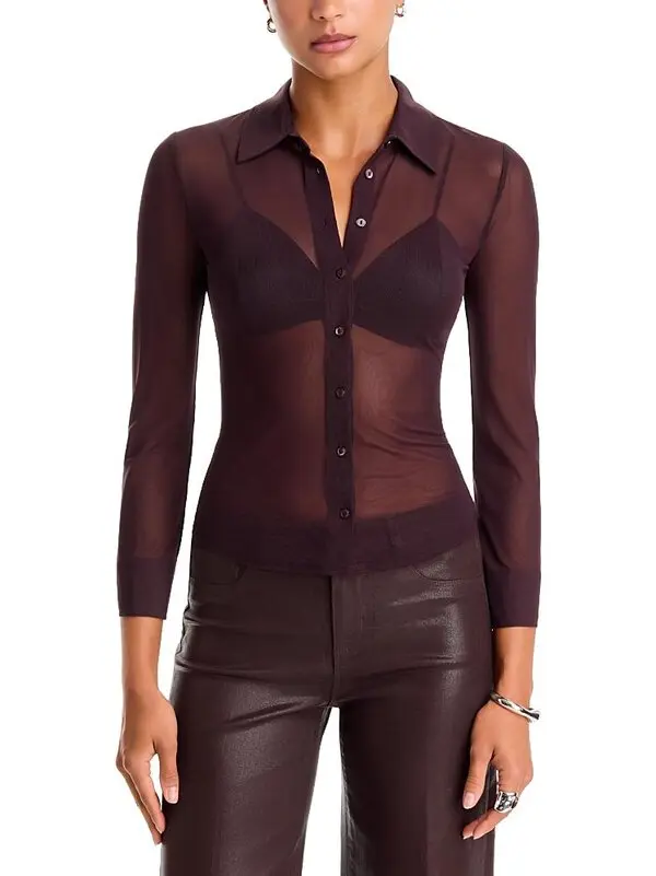 L'Agence Indiana Fitted Sheer Blouse - Dark Syrah