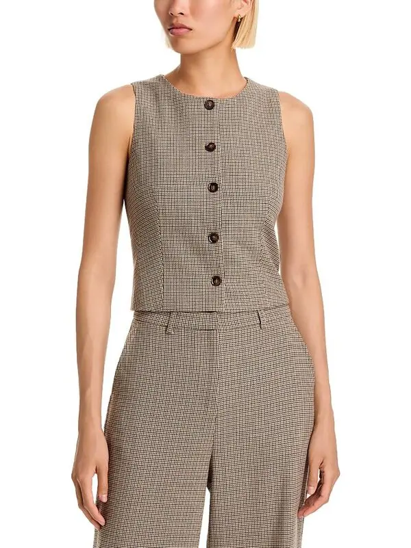Aqua Mini Check Button Front Vest - Brown Multi