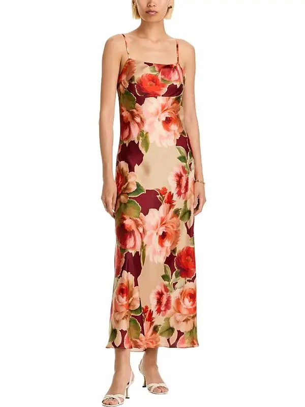 Aqua Printed Satin Cowl Neck Dress - Rust Multi