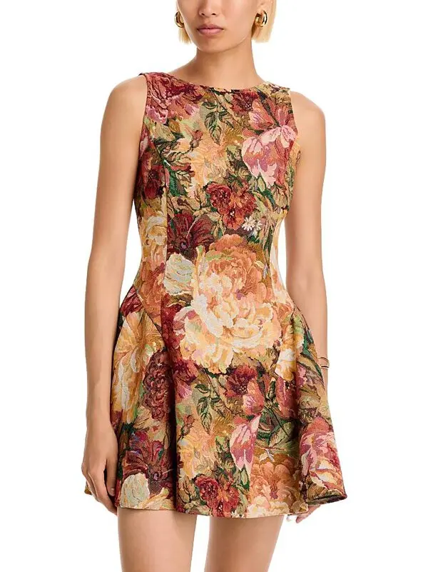 Aqua Floral Brocade Mini Dress - Multi