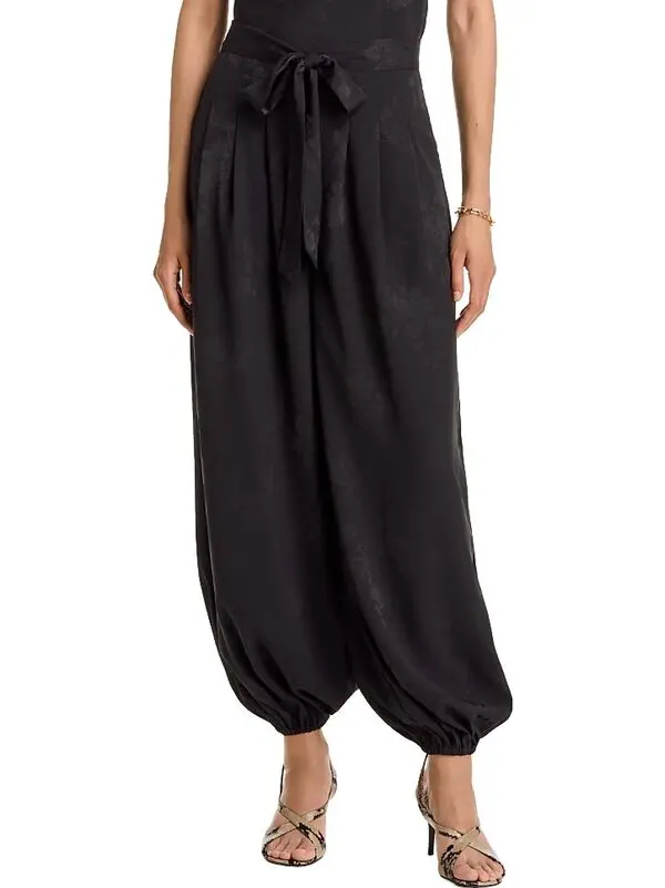 Aqua Floral Jacquard Balloon Pants - Black