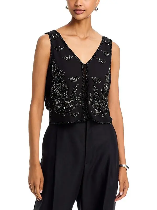 Aqua Embellished V-neck Top - Black