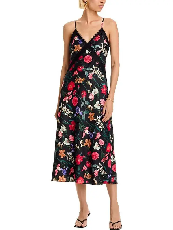 Aqua Floral Lace Trim Midi Dress - Black Multi
