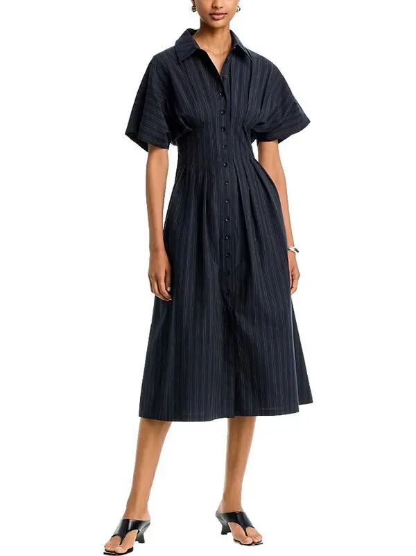 Aqua Stripe Panel Waist Midi Dress - Navy