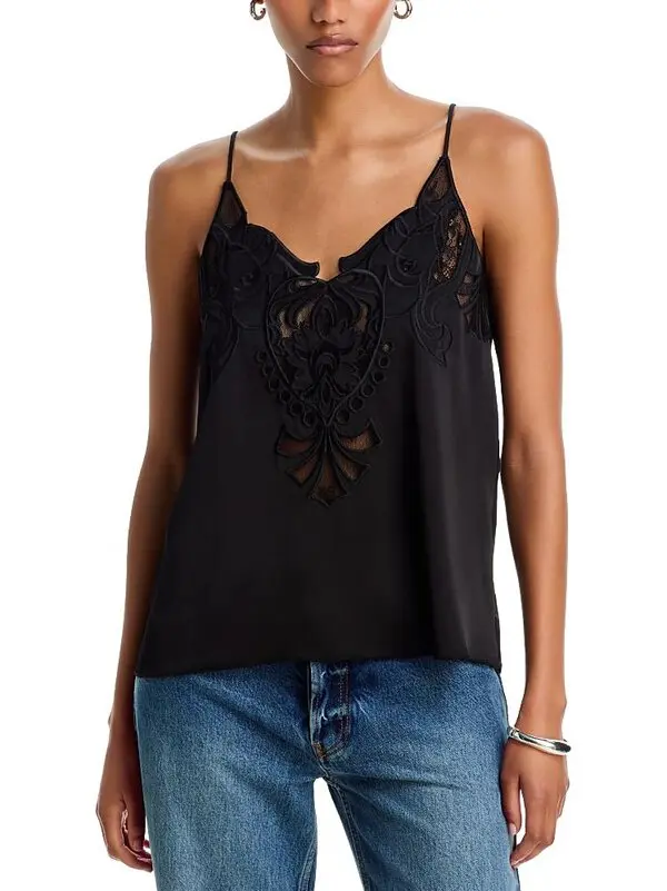Aqua Lace Satin Inset Camisole - Black
