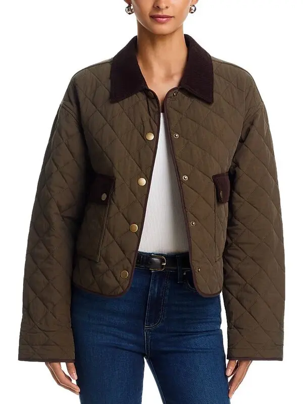 Paige Quilted Corduroy Trim Jacket - Fern