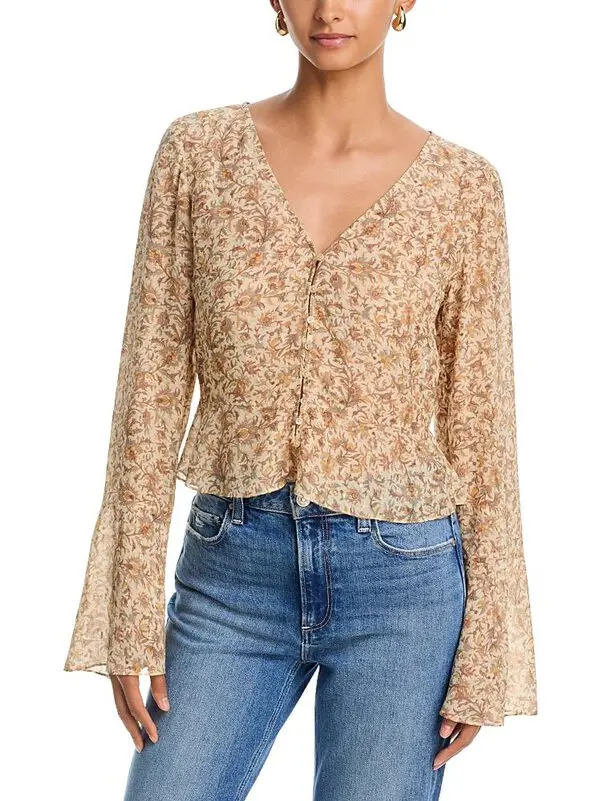 Paige Mila Blouse Printed Silk Blend - Ecru Multi