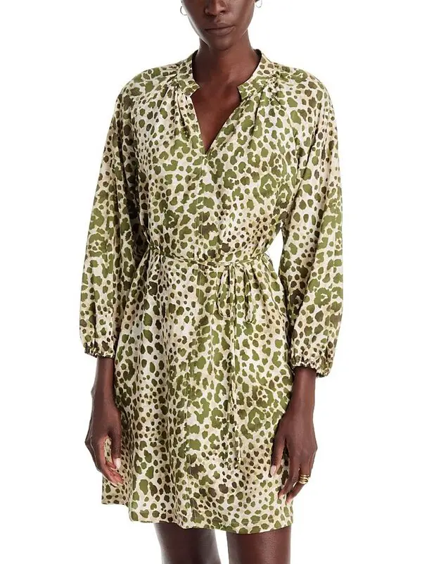 Tommy Bahama Leopard Print 3/4 Sleeve Tie Waist Dress - Coconut