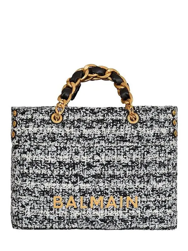 Balmain 1945 Soft Tweed Tote Bag - Black