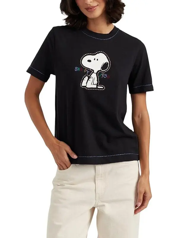Chinti & Parker Snoopy Embroidered Cotton T-shirt - Black