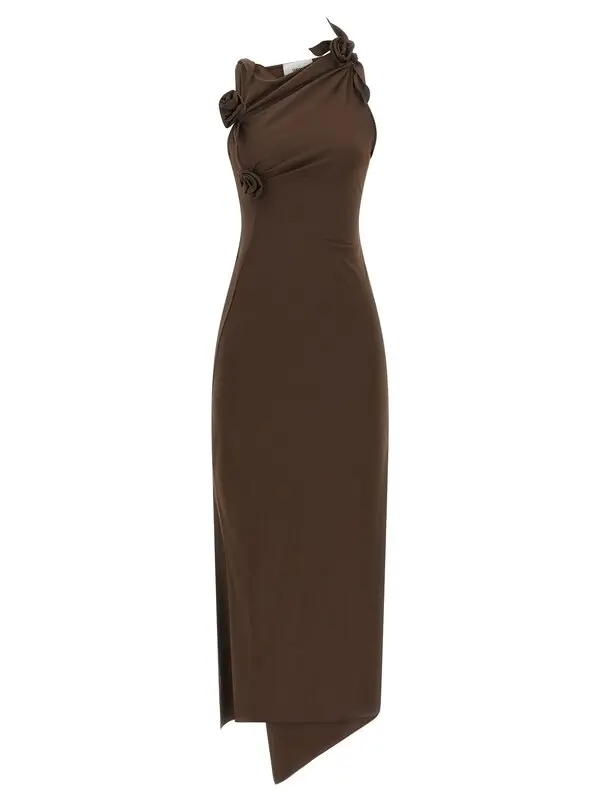 Coperni Sleeveless Asymmetrical Floral Dress - Brown