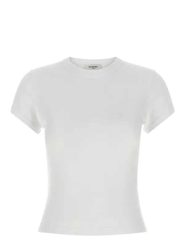 Saint Laurent Cassandre Embroidered T-shirt - White