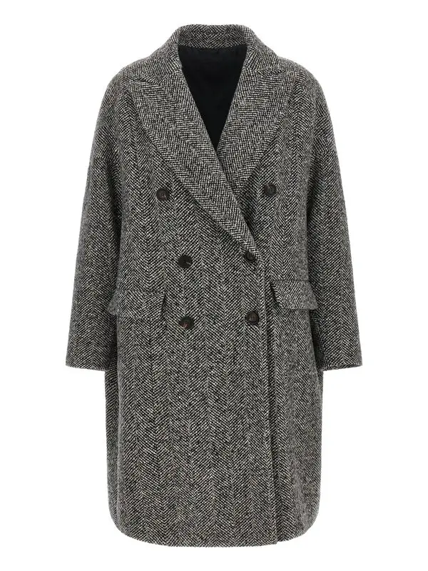 Brunello Cucinelli Dazzling" Chevron Sequined Virgin Wool Alpaca Blend Double-breasted Coat - Gray