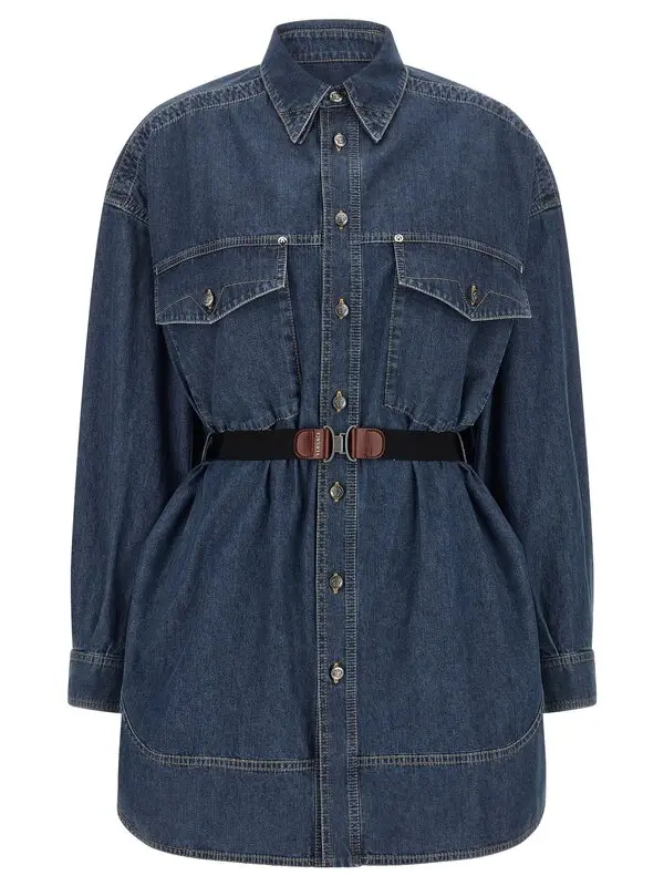 Versace Chambray Denim Mini Shirt Dress - Blue