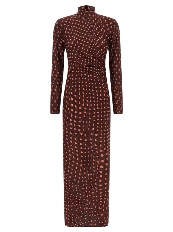 Stella McCartney High Neck Long Sleeve Polka Dot Mesh Maxi Dress - Multicolor