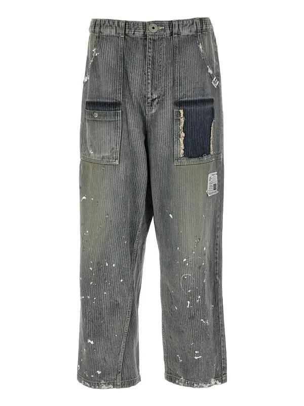 Mihara Yasuhiro Bush Pants' Jacquard Striped Denim Jeans - Blue