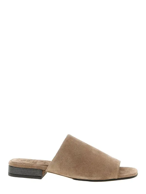 Brunello Cucinelli Monile Suede Slide Sandals - Brown