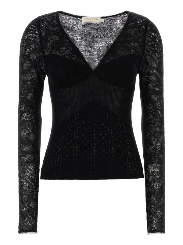 Zimmermann Pointelle Lace V-neck Top - Multicolor