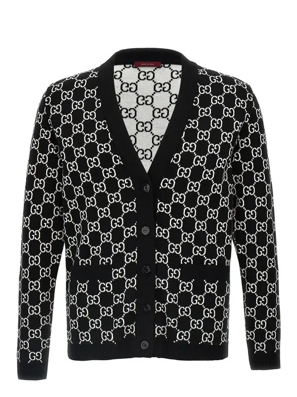 Gucci Gg Reversible Fine Tubular Wool Jacquard Cardigan - Multicolor