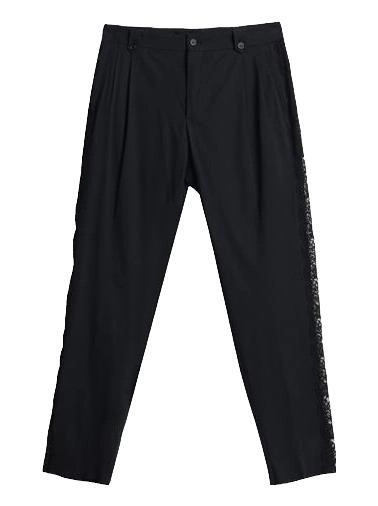 Dolce & Gabbana Virgin Wool Blend Lace Tailored Trousers - Black