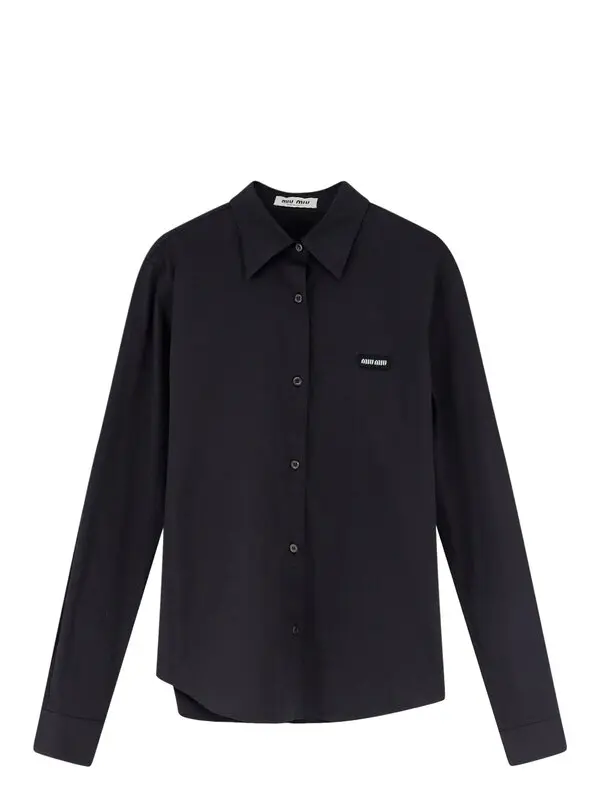 Miu Miu Stretch Poplin Shirt With Logo Patch - Black