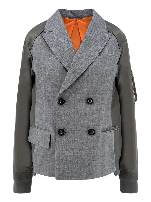Sacai Wool Blazer With Nylon Sleeves - Grey