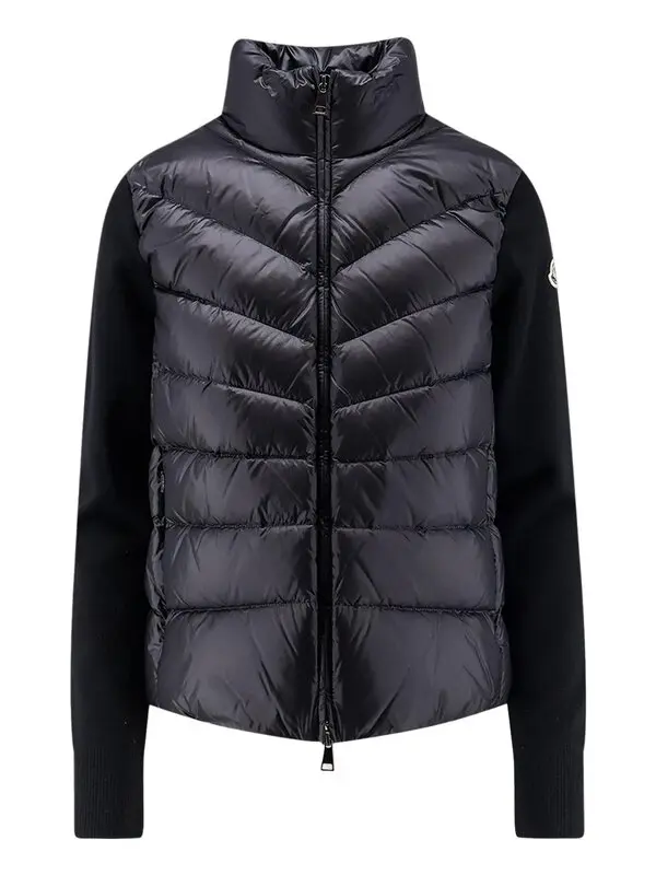 Moncler Down Jacket With Virgin Wool Sleeves - Black