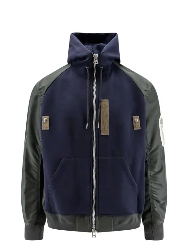 Sacai Cotton Blend Sweatshirt With Nylon Sleeves - Blue