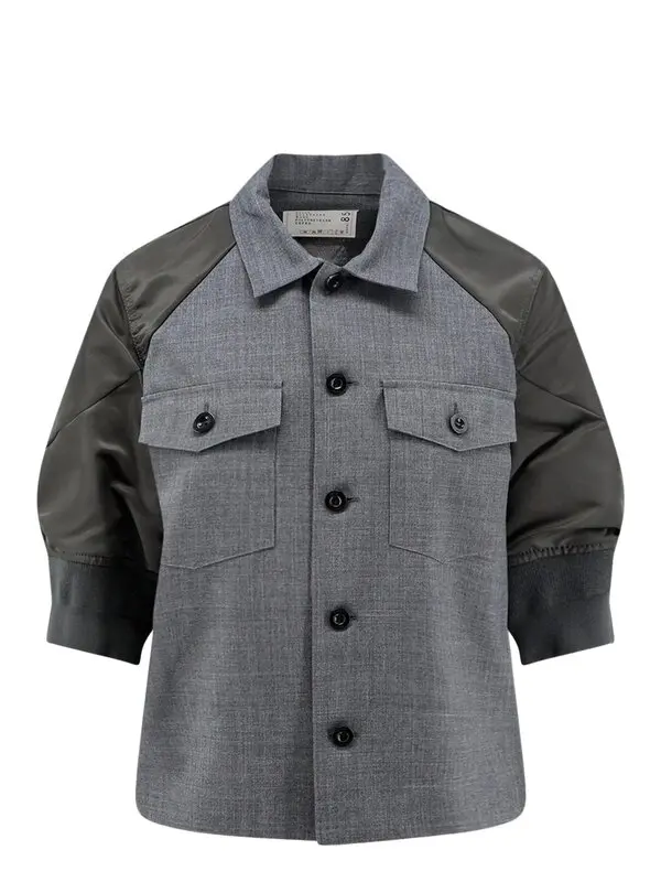 Sacai Wool Shirt With Nylon Sleeves - Grey