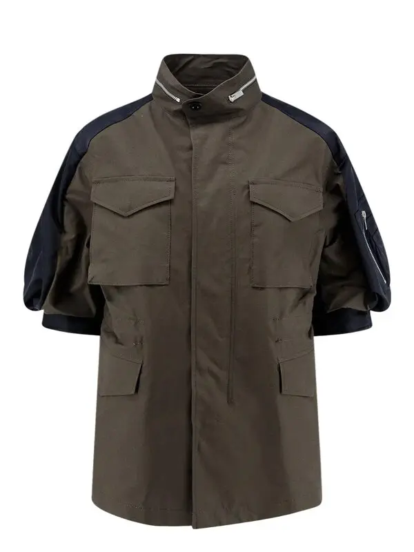 Sacai Canvas Jacket With Nylon Sleeves - Green