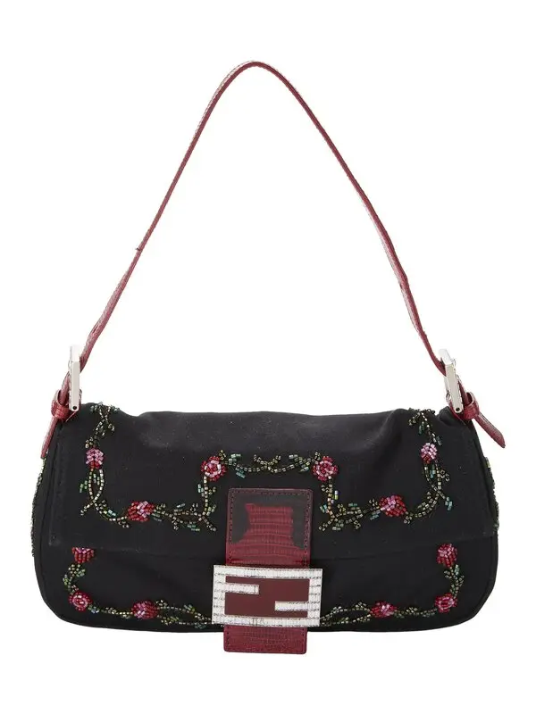 Fendi Embellished Baguette Shoulder Bag - Black