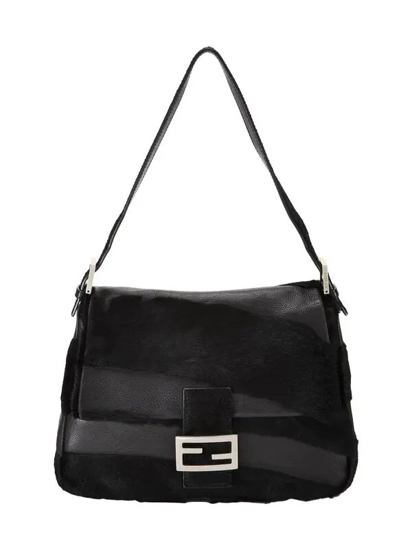 Fendi Leather & Ponyhair Mama Bag With Logo Buckle - Black