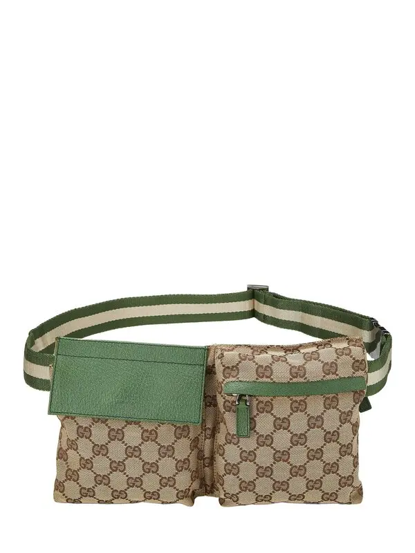 Gucci Original Gg Web Double Pocket Waist Pouch - Green
