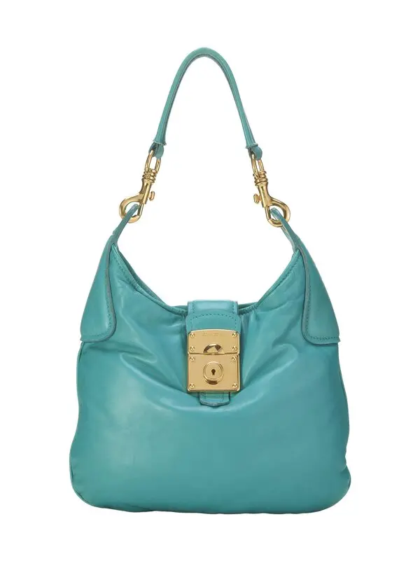 Miu Miu Leather Hobo Bag With Gold-tone Hardware - Blue