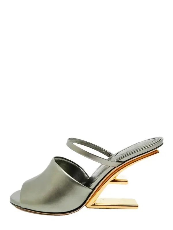 Fendi Leather Metallic Finish Sculptural Heel Sandals - Grey