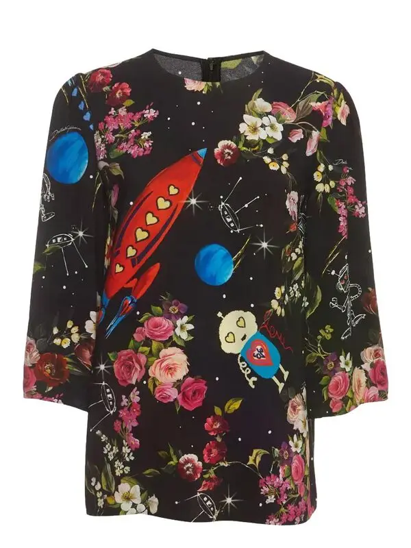 Dolce & Gabbana Printed Crepe Blouse - Black