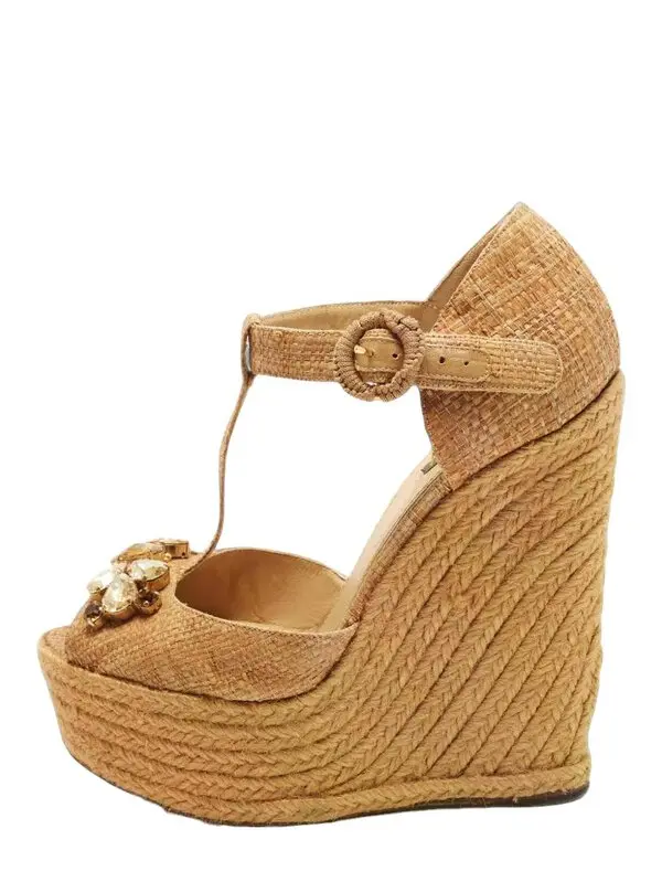 Dolce & Gabbana Embellished Raffia Wedge Pumps - Brown