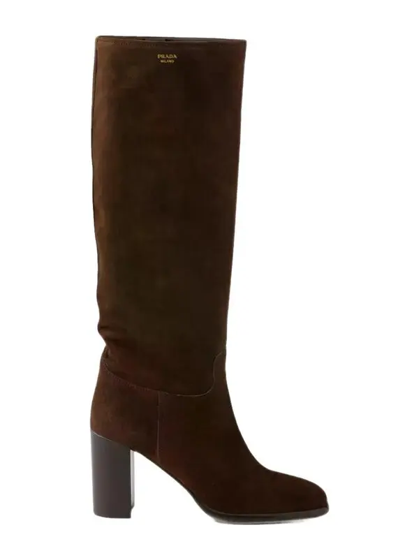Prada Suede Block Heel Boots - Brown