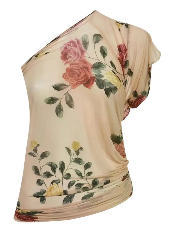 Magda Butrym Floral Print One-shoulder Top - Neutrals