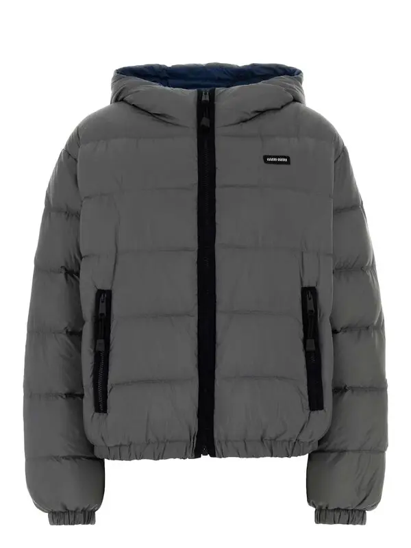 Miu Miu Quilted Down Jacket With Hood - Gray
