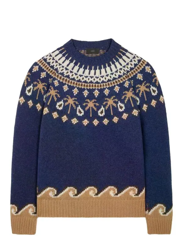 Alanui Fair Isle Inspired Crew Neck Sweater - Blue