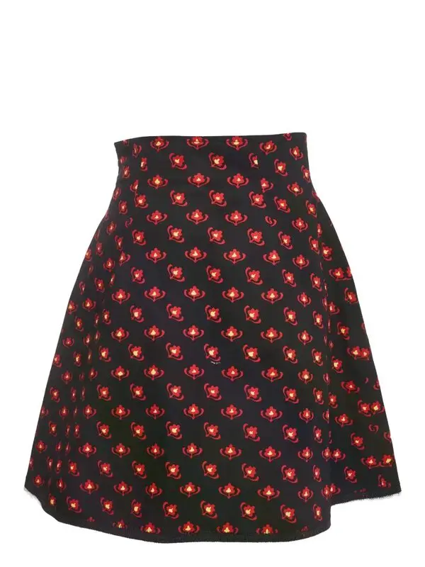 Miu Miu Floral Print Flared Mini Skirt - Black