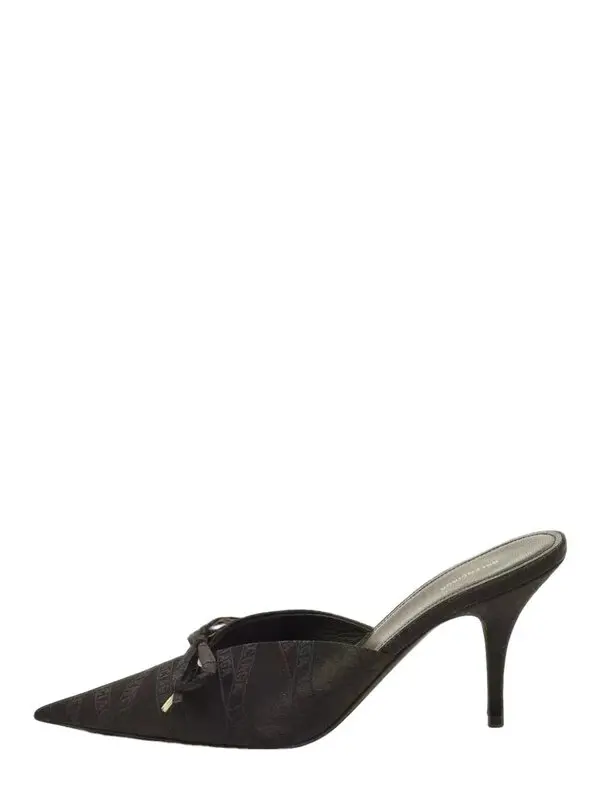 Balenciaga Satin Logo Print Knife Bow Detail Stiletto Mules - Black