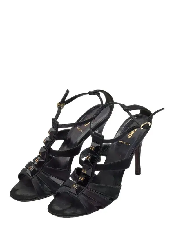 Fendi Studded T-strap High Stiletto Heeled Sandals - Black