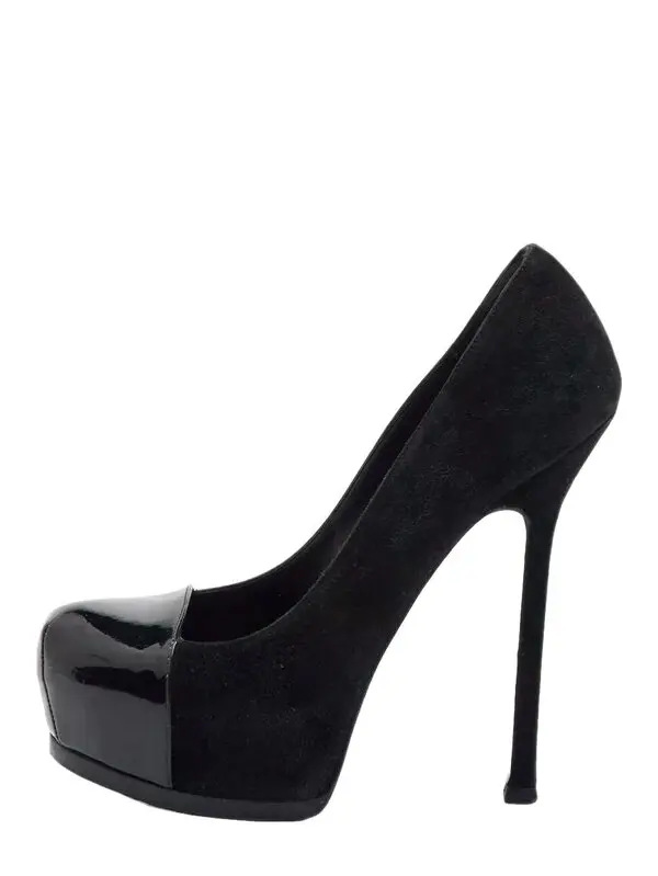 Saint Laurent Suede Patent Leather Cap-toe Platform Stiletto Pumps - Black