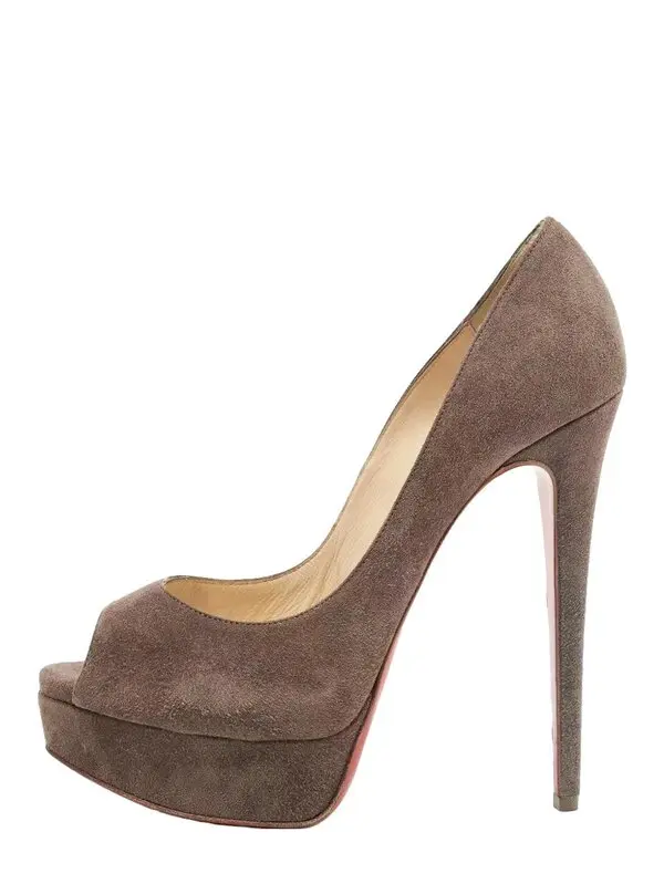 CHRISTIAN LOUBOUTIN Suede Peep Toe Platform Stiletto Pumps - Brown