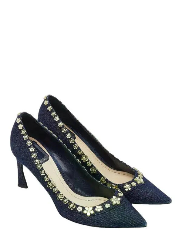 Dior Embellished-garland Pointed-toe Pumps - Blue
